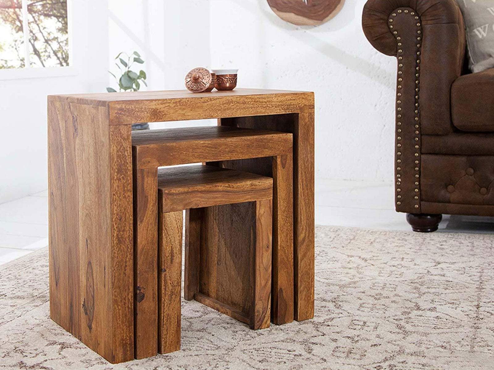Duraster Rio Sheesham Wood Set of 3 Nesting Tables 1